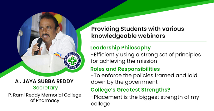 P. Rami Reddy Memorial College of Pharmacy: A. Jaya Subba reddy, Secretary