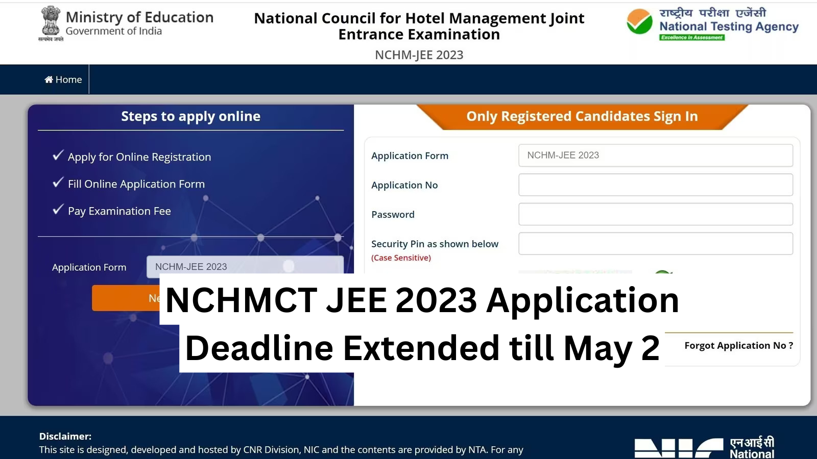 NCHMCT JEE 2023 Application Deadline Extended till May 2; Check Direct Link Here