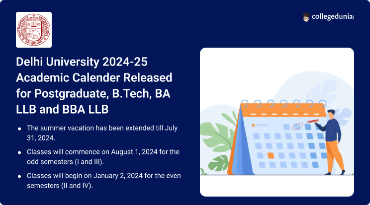 Delhi University 2024-25 Academic Calendar Out for Postgraduate, B.Tech, BA LLB and BBA LLB ...