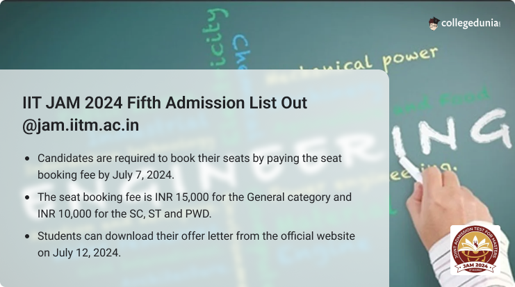 IIT JAM Fifth Admission List 2024 Out @jam.iitm.ac.in; Seat Booking ...