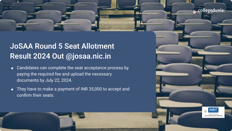 JoSAA Round 5 Seat Allotment Result 2024 Out @josaa.nic.in; Pay Seat Acceptance Fee till July 22