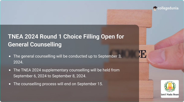 TNEA 2024 Round 1 Choice Filling Open for General Counselling, Get ...