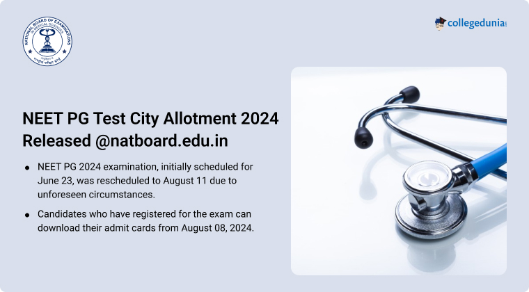 NEET PG Exam City intimation 2024 Out, Admit Card on August 8; Get ...