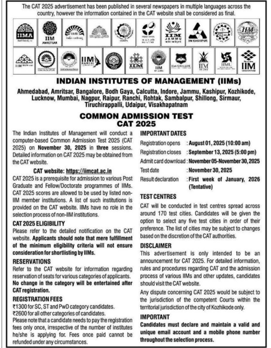CAT 2025 Exam Dates (Out)- Check Last Date to Apply, Admit Card Release ...