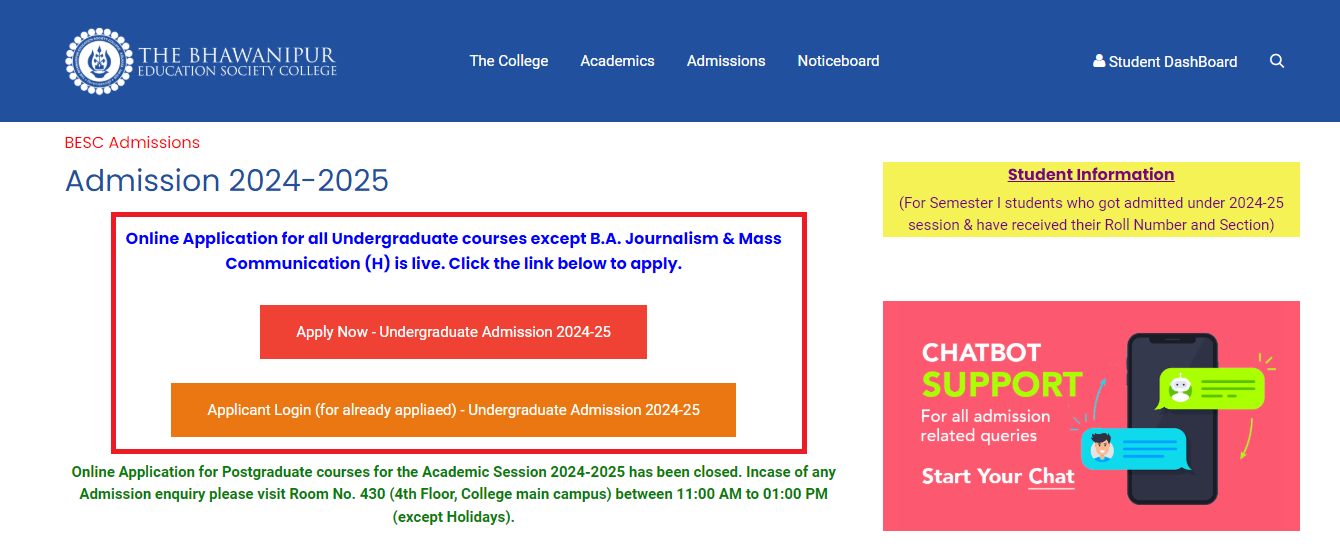 BESC UG Admission 2024-25 Open