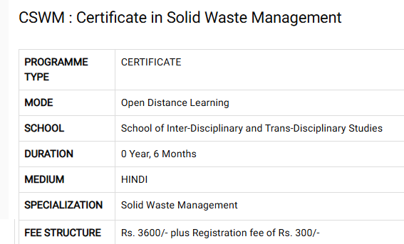 IGNOU Certification Solid Waste Management: Fees 2026, Course Duration ...