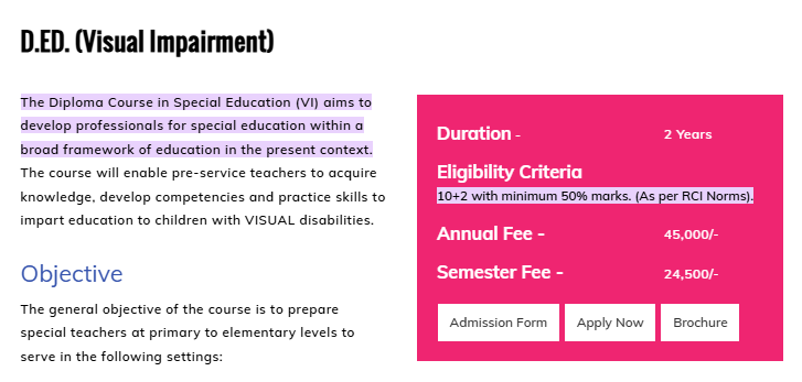 Diploma in Education-Special Education (Visual Impairment) From ...