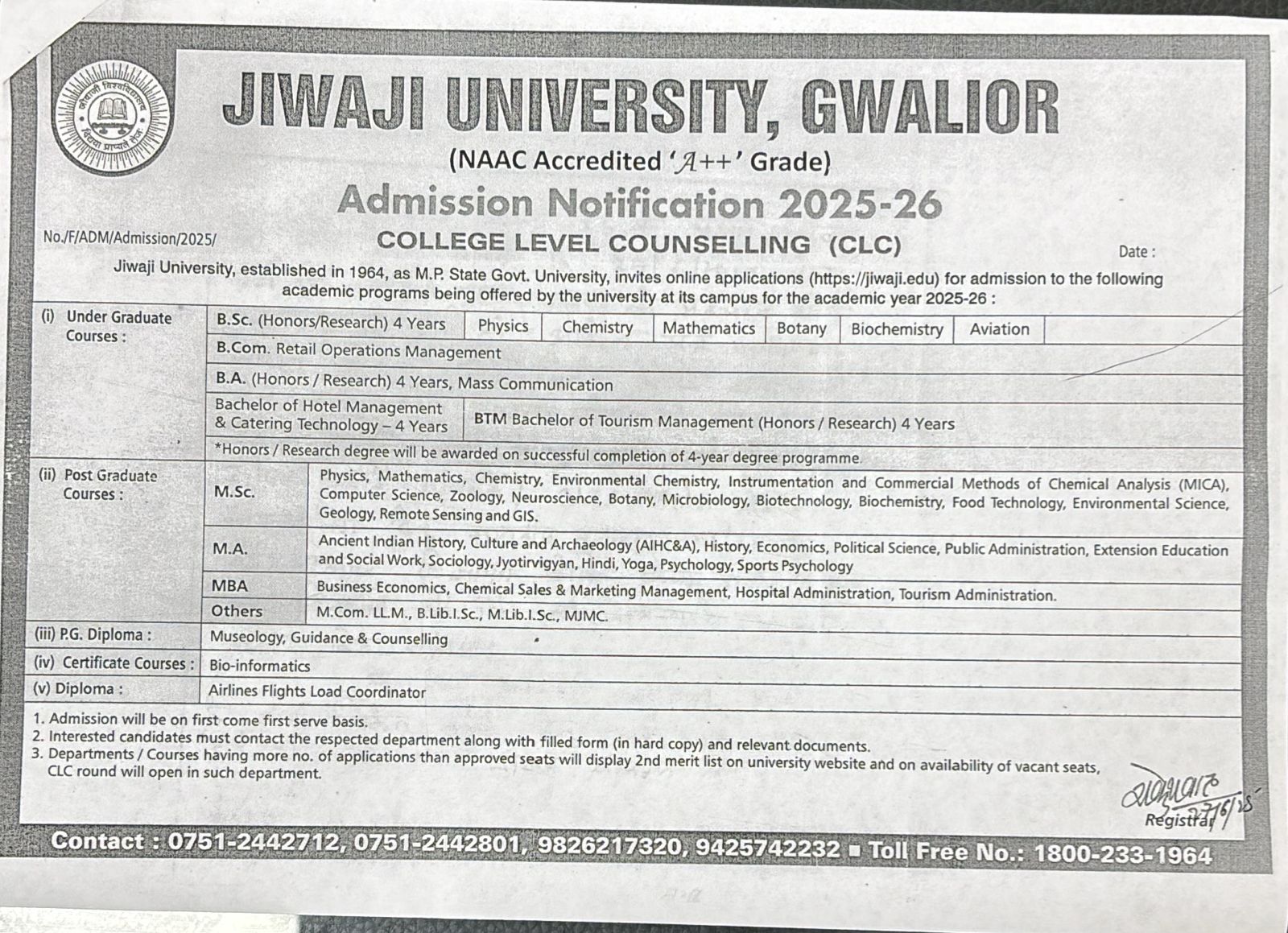 Jiwaji University Gwalior Admission 2025: Dates, Fees, Eligibility ...