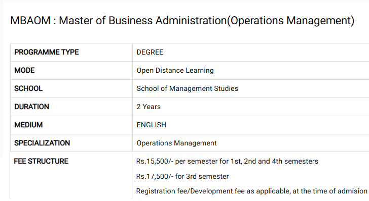 IGNOU MBA Operations Management: Fees 2025, Course Duration, Dates ...