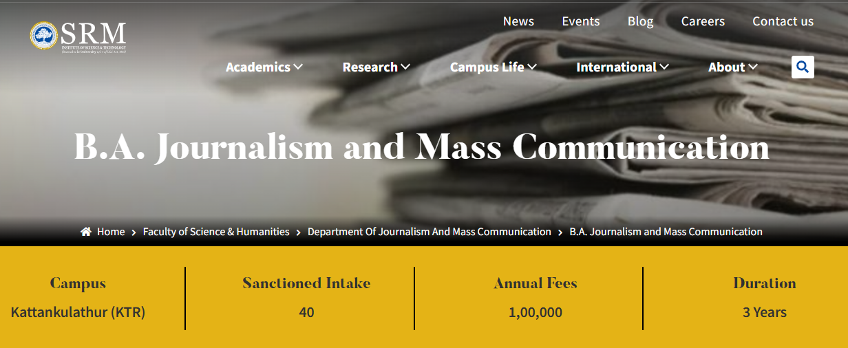 SRM University Chennai BAJMC Journalism and Mass Communication: Fees 2025, Course Duration ...