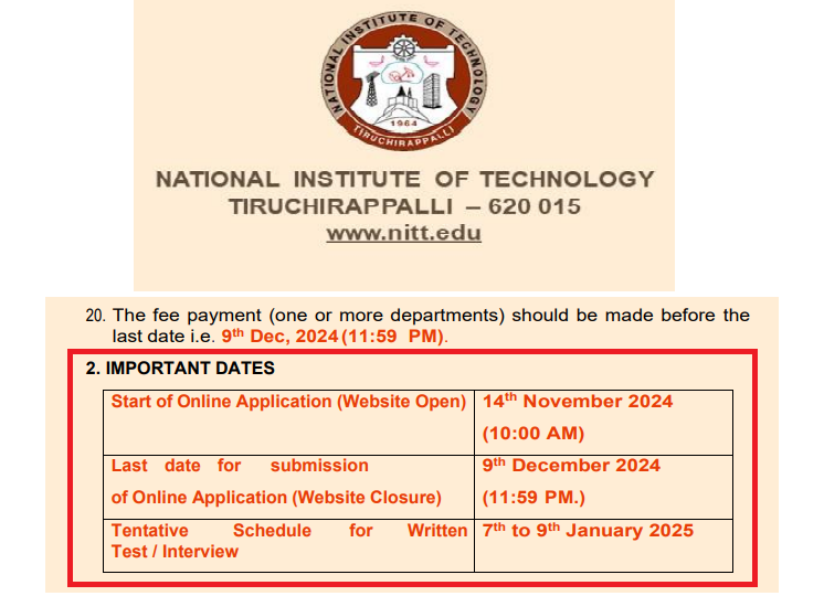 NIT Trichy Opens Ph.D. Admission 2024-25; Apply by December 9