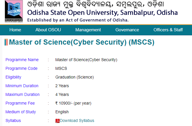 OSOU M.Sc Cyber Security: Fees 2025, Course Duration, Dates, Eligibility