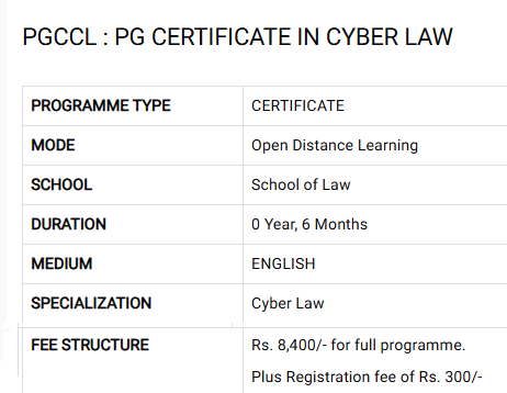 IGNOU PG Certificate Cyber Law: Fees 2026, Course Duration, Dates ...