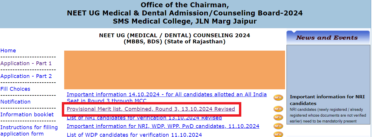 Rajasthan NEET Counselling 2024 Round 3 Provisional Combined Revised Merit List Released, Check ...