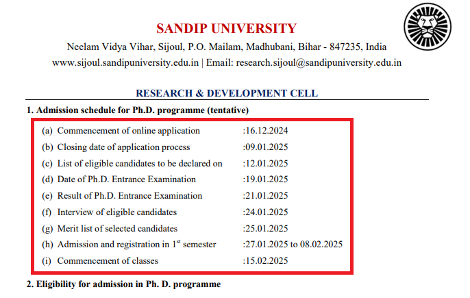 Sandip University PhD Admission 2025 Open; Apply by January 9