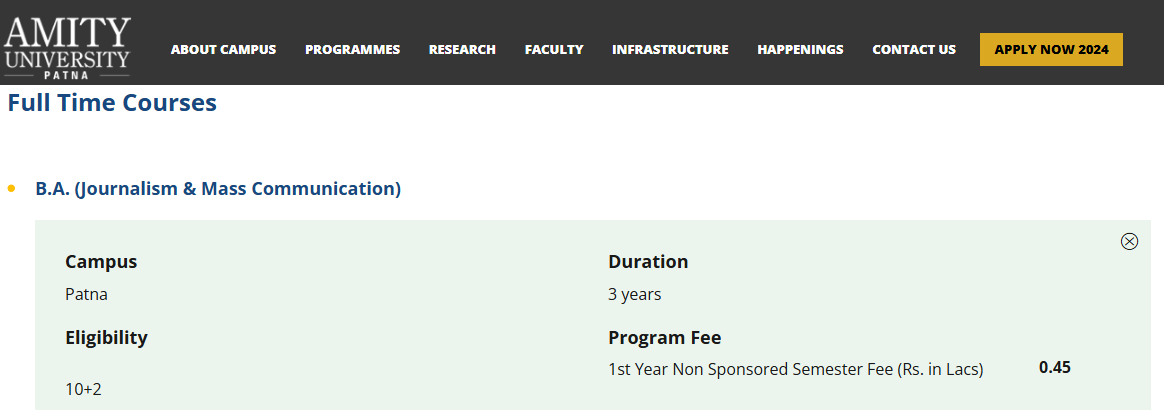 Amity University Patna BAJMC Journalism and Mass Communication: Fees 2025, Course Duration ...