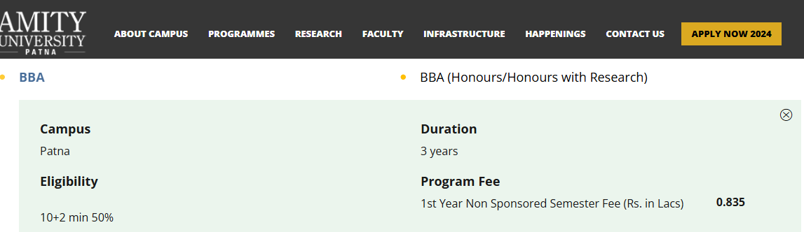 Amity University Patna BBA : Fees 2025, Course Duration, Dates, Eligibility