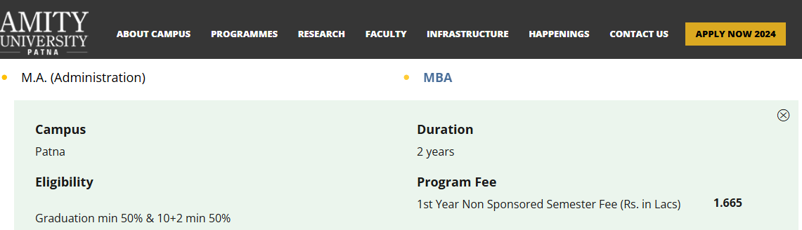 Amity University Patna MBA : Fees 2025, Course Duration, Dates, Eligibility