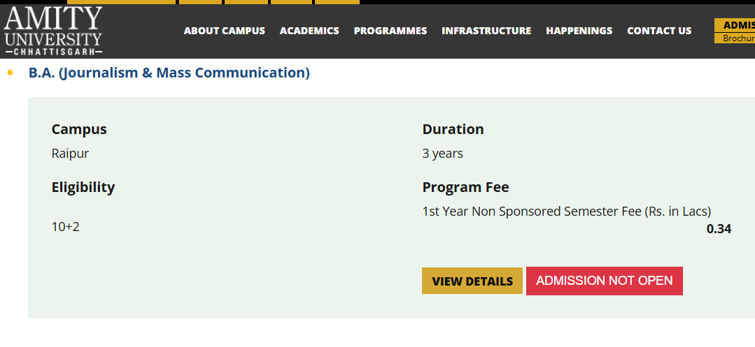 Amity University Raipur BAJMC Journalism and Mass Communication: Fees 2025, Course Duration ...