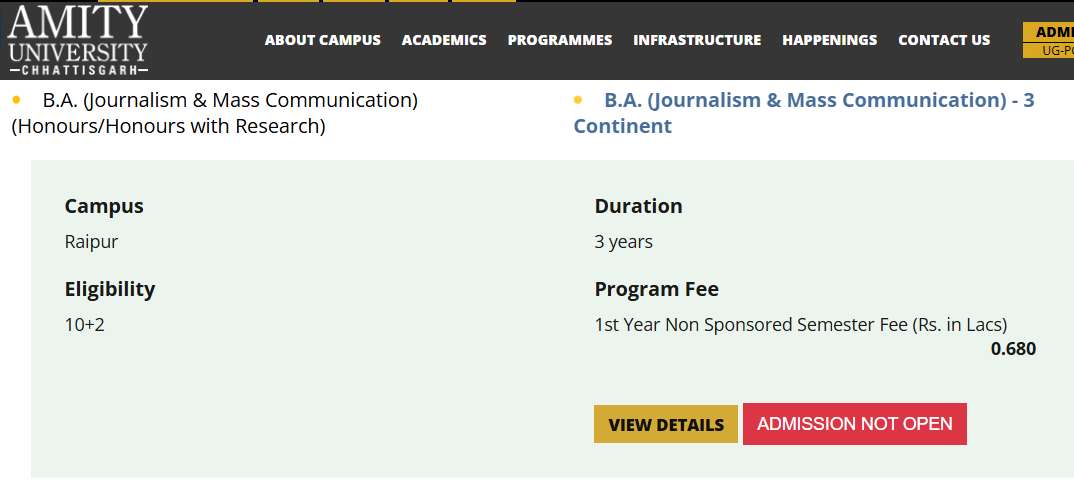 Amity University Raipur BAJMC Journalism and Mass Communication: Fees 2025, Course Duration ...