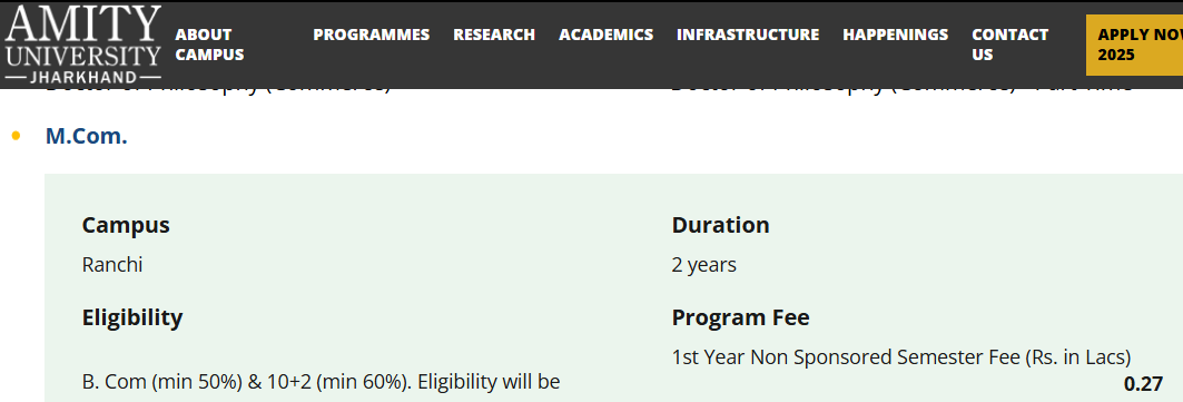 M.Com from Amity University Ranchi: Fees, Cutoff, Placements, Admission ...