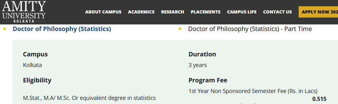 Amity University Kolkata Ph.D Statistics: Fees 2025, Course Duration ...