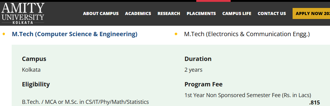 Amity University Kolkata M.Tech Computer Science And Engineering: Fees 2025, Course Duration ...