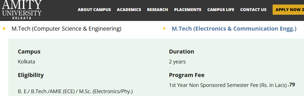 Amity University Kolkata M.Tech Electronics And Communication Engineering: Fees 2025, Course ...