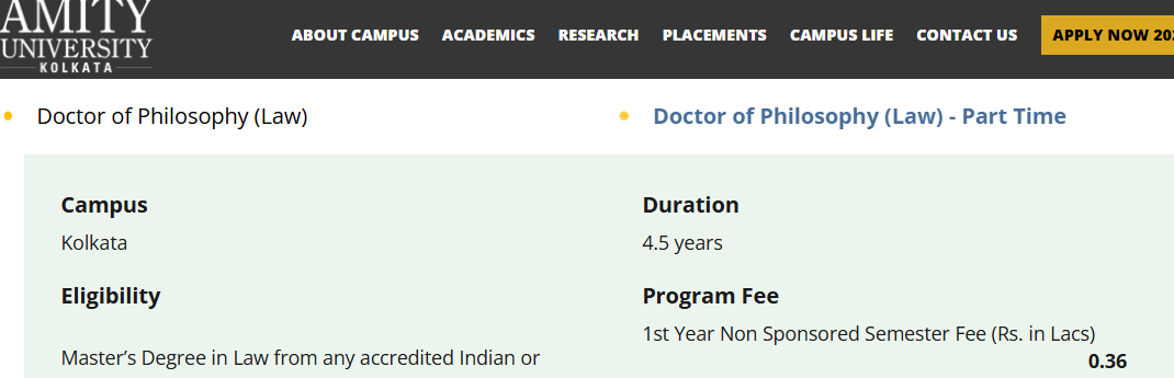 Amity University Kolkata Ph.D Law: Fees 2025, Course Duration, Dates ...