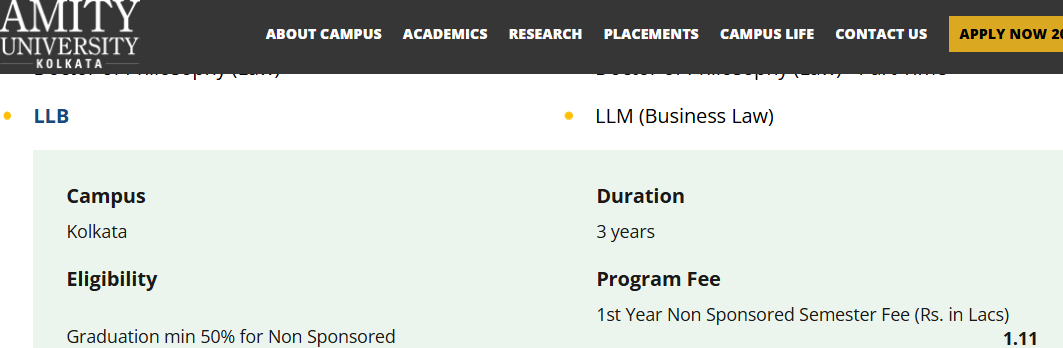Amity University Kolkata L.L.B : Fees 2026, Course Duration, Dates ...