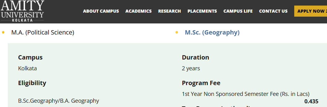 Amity University Kolkata M.Sc Geography: Fees 2026, Course Duration ...