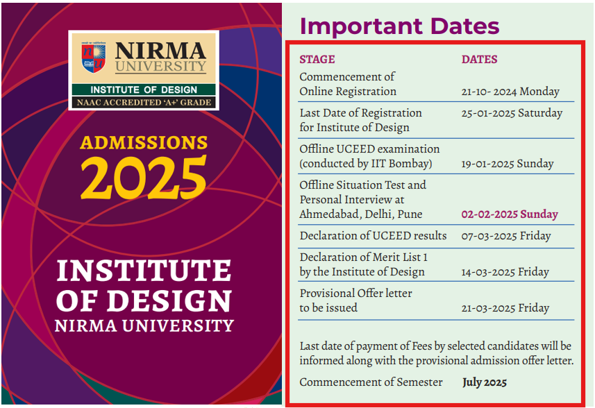 Nirma University B.Des Admissions 2025 Open; Apply by January 25