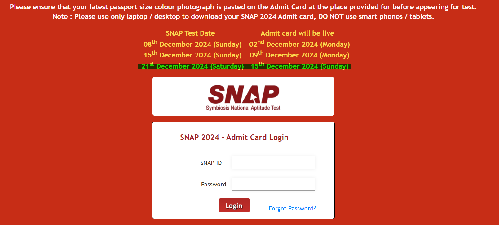 SNAP 2024 Admit Card for Test 3 Released: Download Now