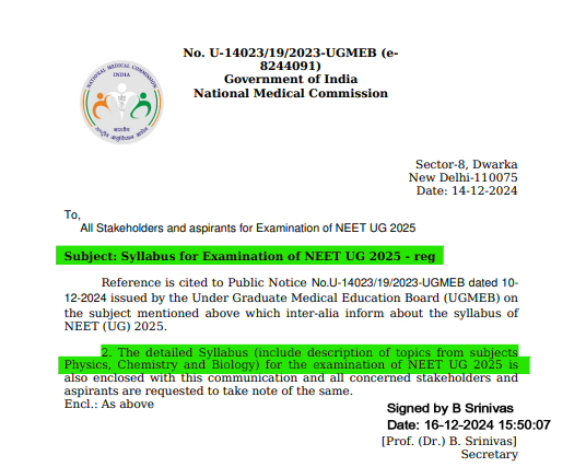 NEET UG 2025 Syllabus Released by NMC, Download PDF and Check Subject ...