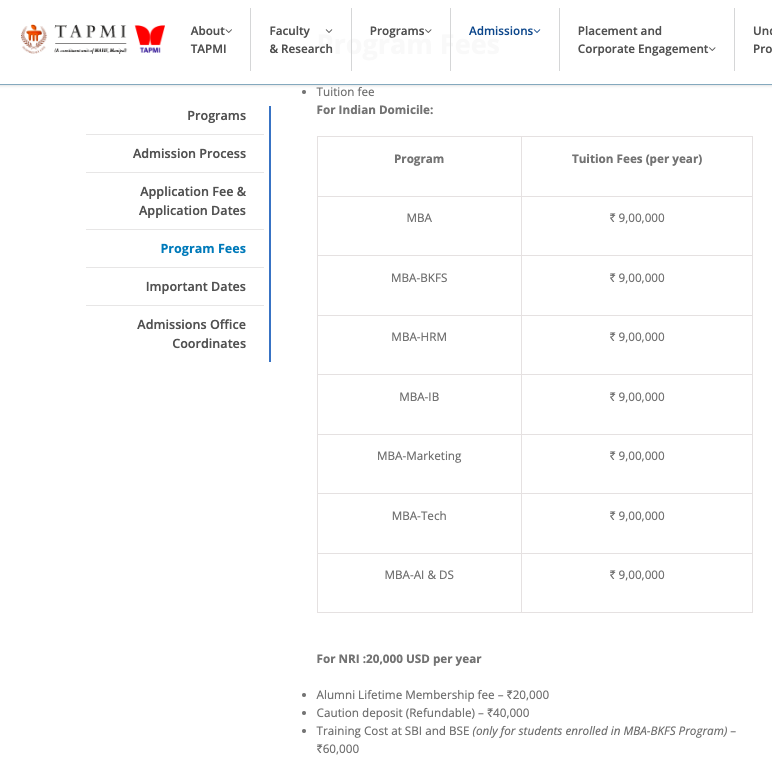 TAPMI Manipal MBA : Fees 2025, Course Duration, Dates, Eligibility