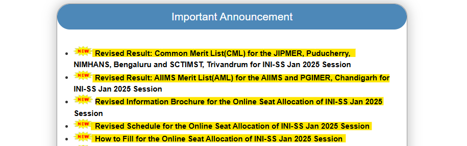 INI-SS January 2025 Session: Revised Results and Online Seat Allotment ...