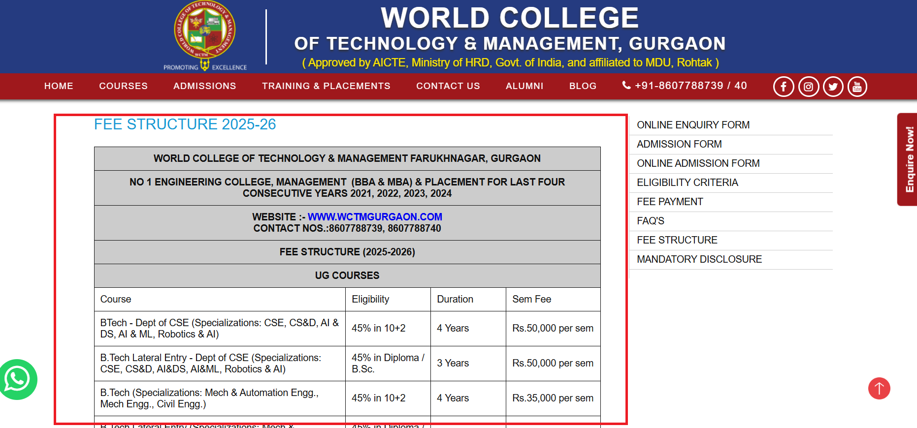 WCTM Gurgaon Has Released Fee Structure for AY 2025-26; Check Now