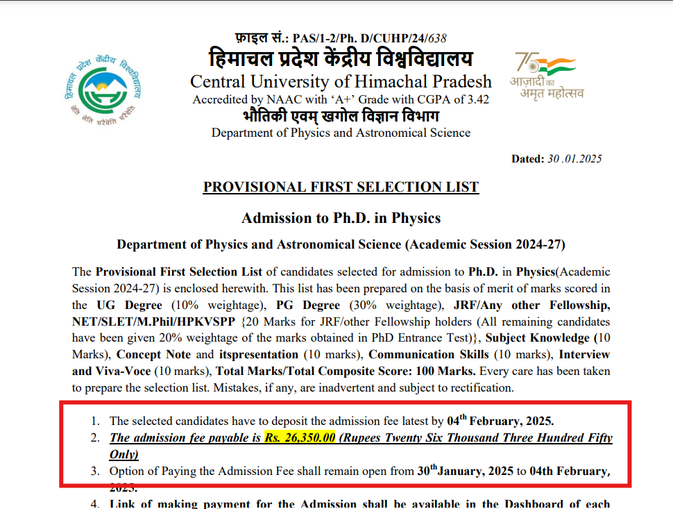 CUHP First Provisional Selection List 2025 Out; Check Details Here