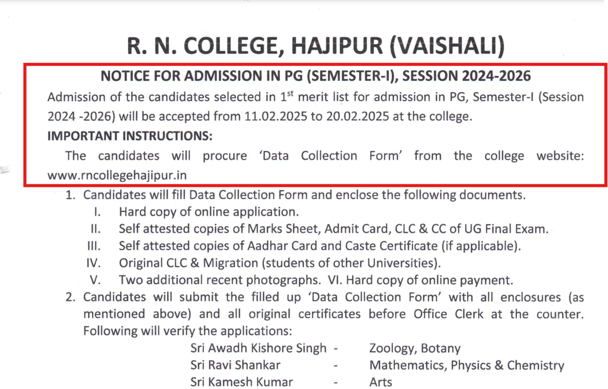 RN College PG Admissions 2025 Open; Report By February 20