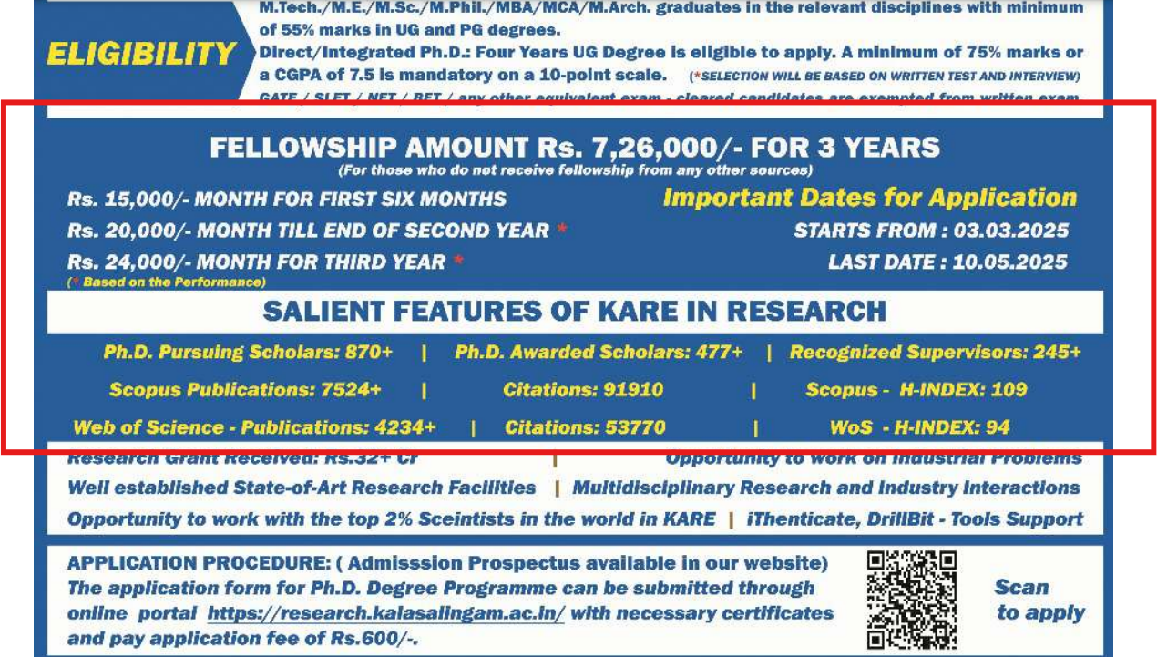 Kalasalingam University PhD Admission 2025 Open; Apply Before May 10