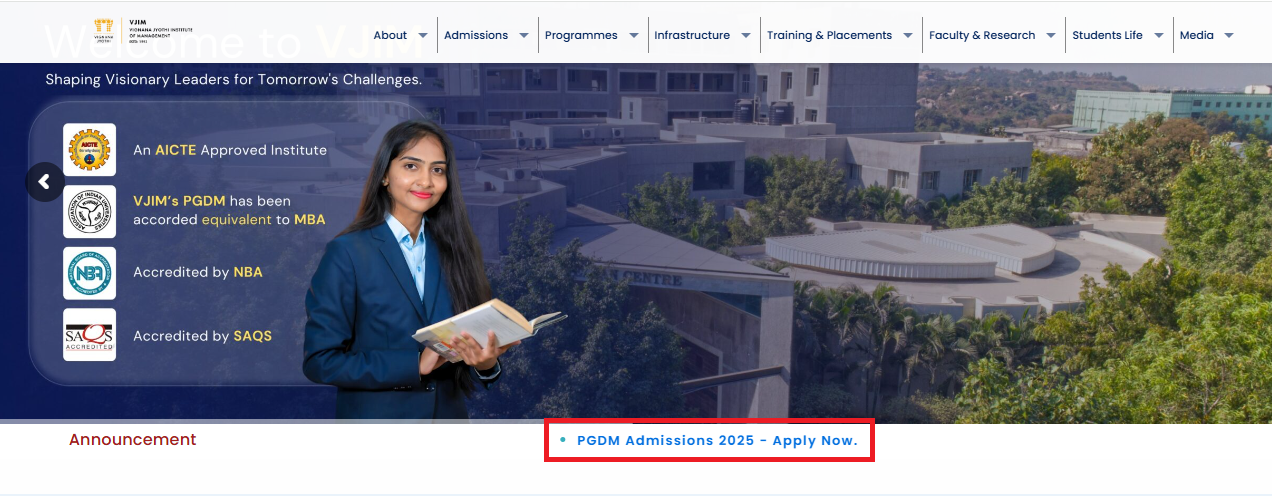 VJIM Hyderabad PGDM Admission 2025 Open; Apply Now