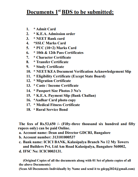 GDC Bangalore BDS : Fees 2025, Course Duration, Dates, Eligibility