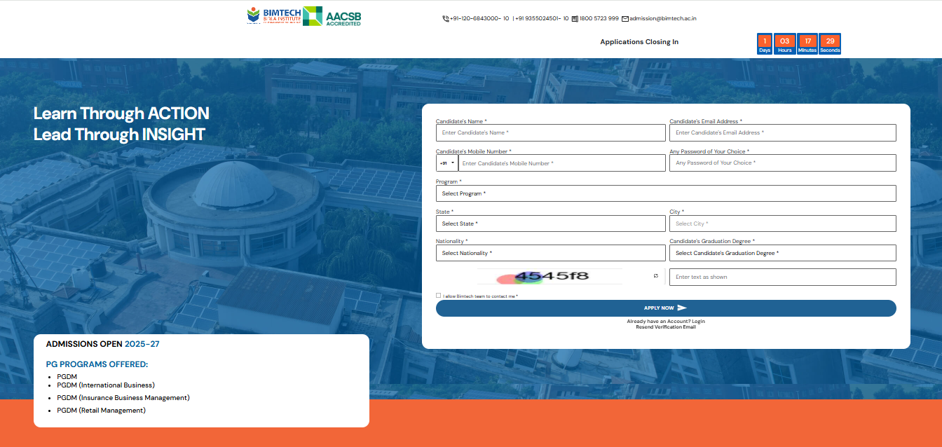 BIMTECH PGDM Admission 2025-27 Open; Apply by January 31