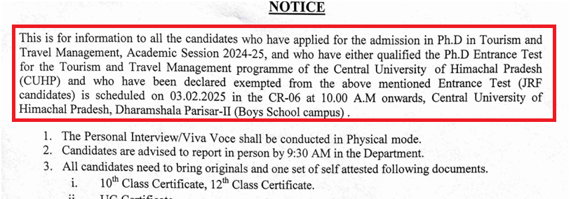 CUHP PhD TTM Interview 2025 Schedule Out: Check Details Here