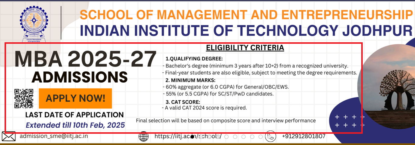IIT Jodhpur MBA Admission Open; Apply by February 10