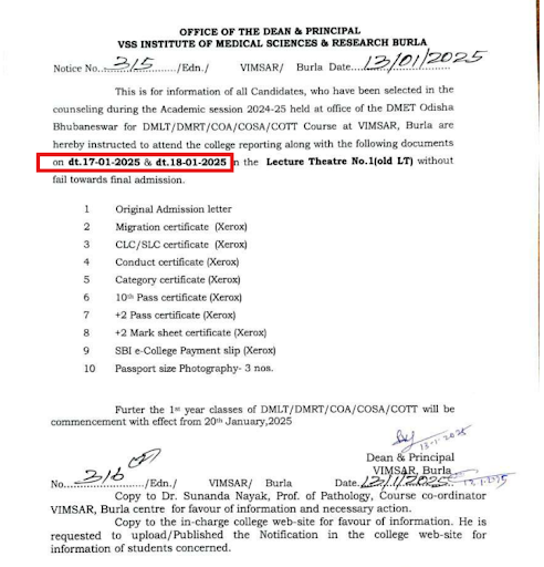 VIMSAR Releases Admission Schedule for Various Courses, Check Details Here!