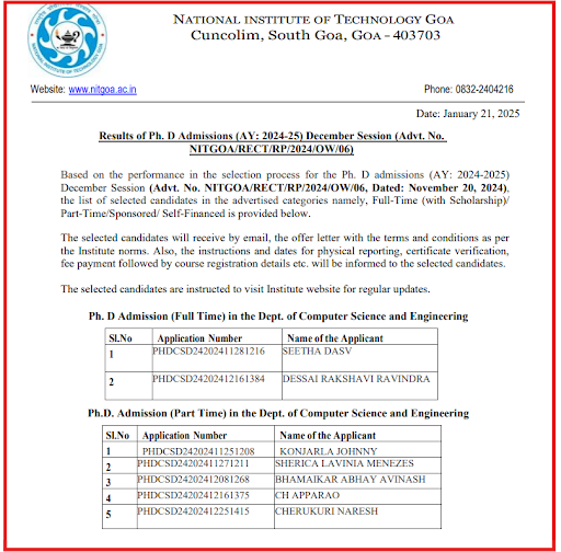 NIT Goa Releases PhD Admission Merit List 2024-25, Check Documents ...