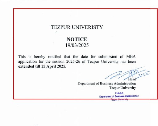 Tezpur University MBA Admission 2025-26 Open; Apply by April 15