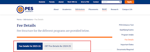 PES University Releases Fee Structure for Various UG and PG Courses, B ...
