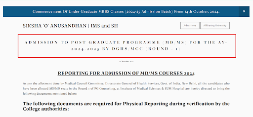 IMS and SUM Hospital Releases Application for Admission To MD/MS ...